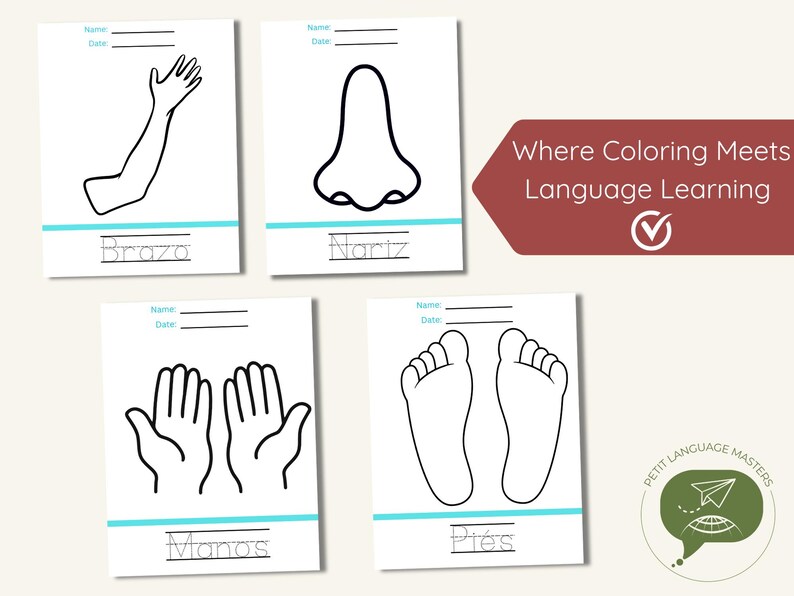 Spanish Body Parts Coloring Book | Preschool Vocabulary Workbook ...