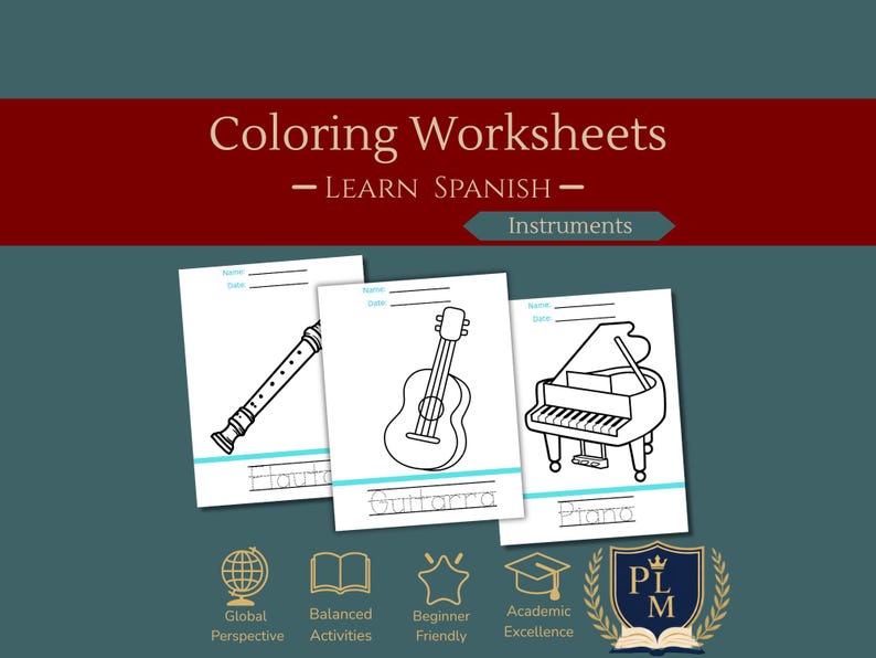 Spanish Musical Instruments Coloring Book | Preschool Vocabulary ...