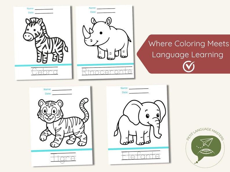 Wild Animals Spanish Coloring Book | Preschool Vocabulary Tracing ...