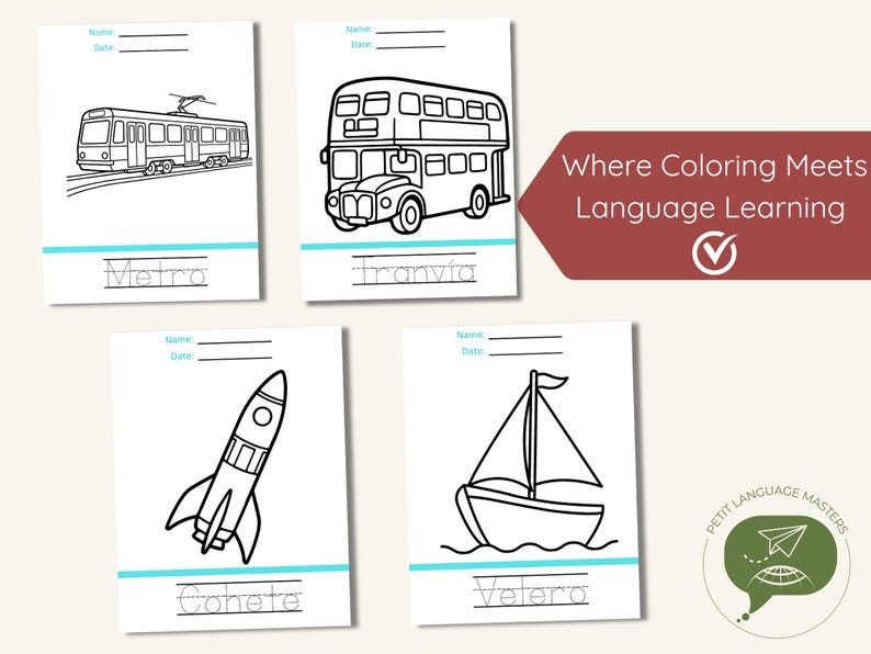 Spanish Vehicles Coloring Book | Preschool Tracing Vocabulary Workbook ...