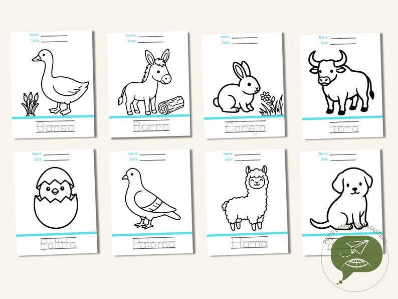 Spanish Farm Animals Coloring Book | Tracing Vocabulary Workbook ...