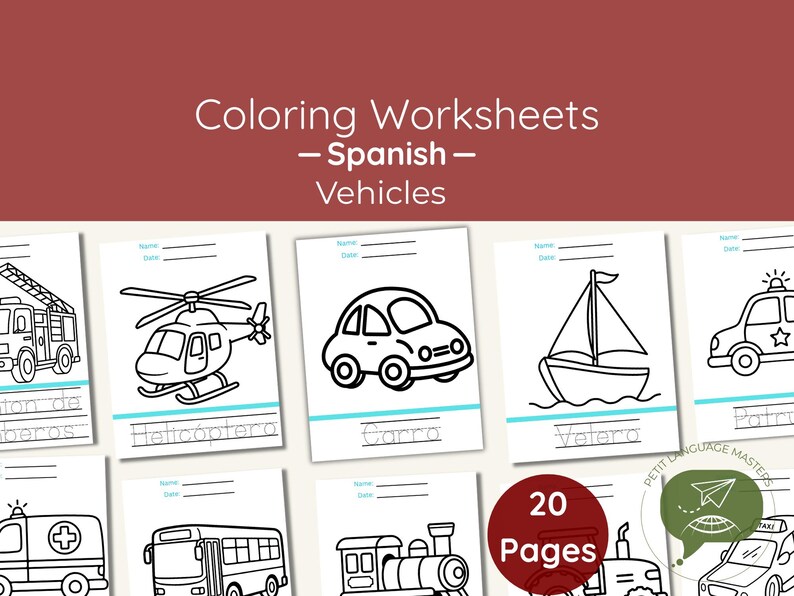 Spanish Vehicles Coloring Book | Preschool Tracing Vocabulary Workbook ...
