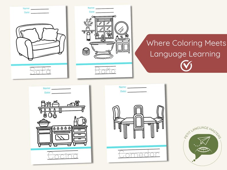 Spanish Things at Home Coloring Book | Preschool Vocabulary Tracing ...