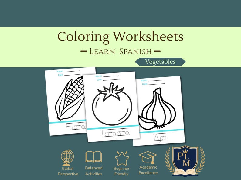 Spanish Vegetables Coloring Book | Tracing Vocabulary Workbook ...