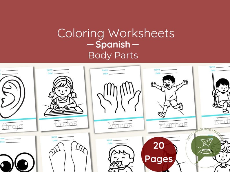 Spanish Body Parts Coloring Book | Preschool Vocabulary Workbook ...