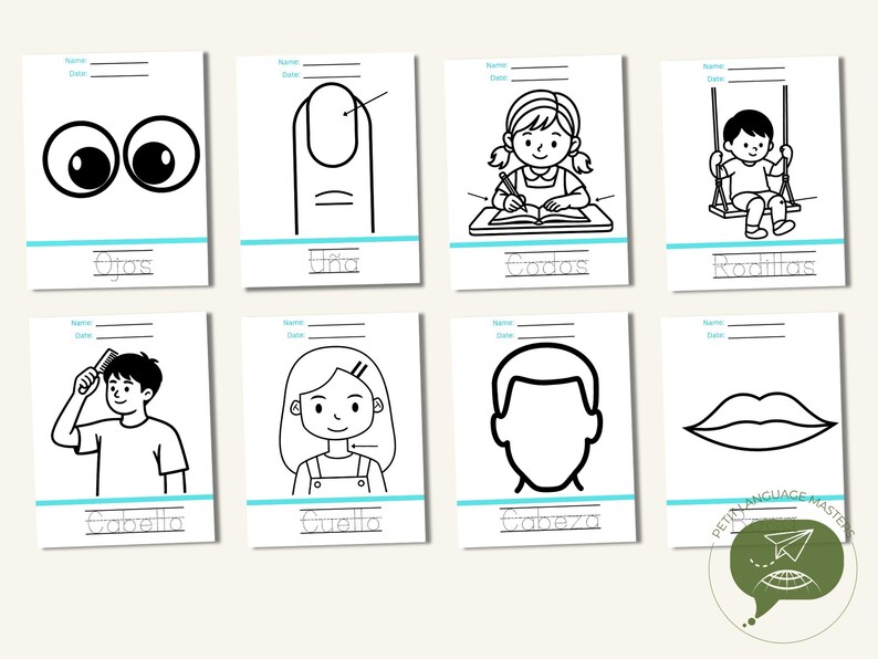 Spanish Body Parts Coloring Book | Preschool Vocabulary Workbook ...