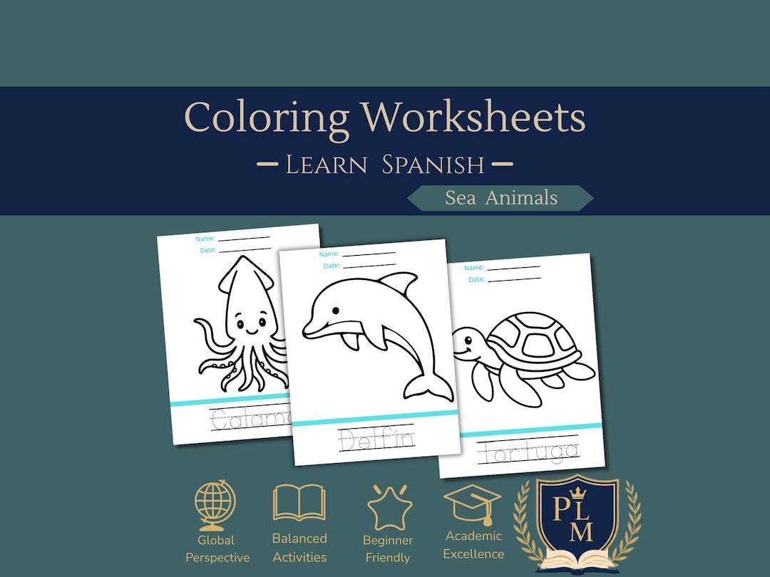 Sea Animals Coloring Book | Learn Spanish Vocabulary Tracing Workbook ...