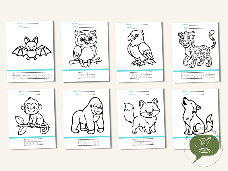 Wild Animals Spanish Coloring Book | Preschool Vocabulary Tracing ...