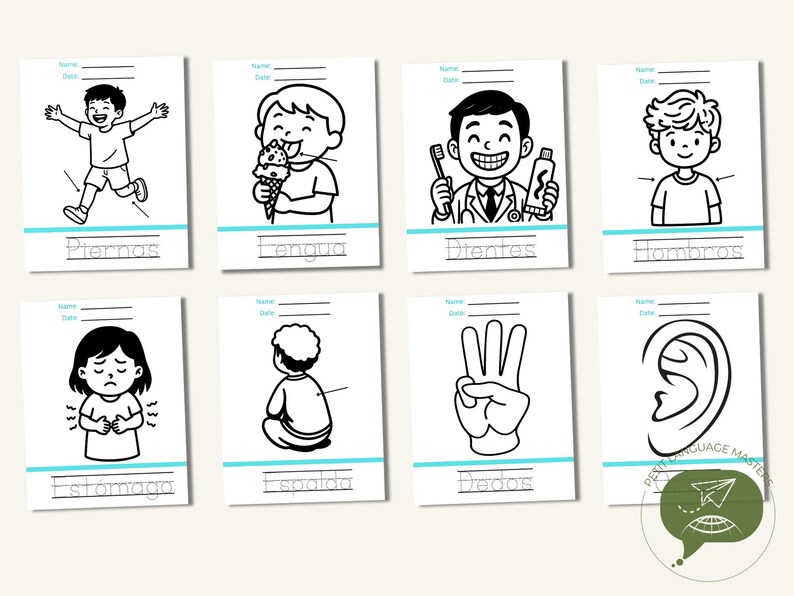 Spanish Body Parts Coloring Book | Preschool Vocabulary Workbook ...