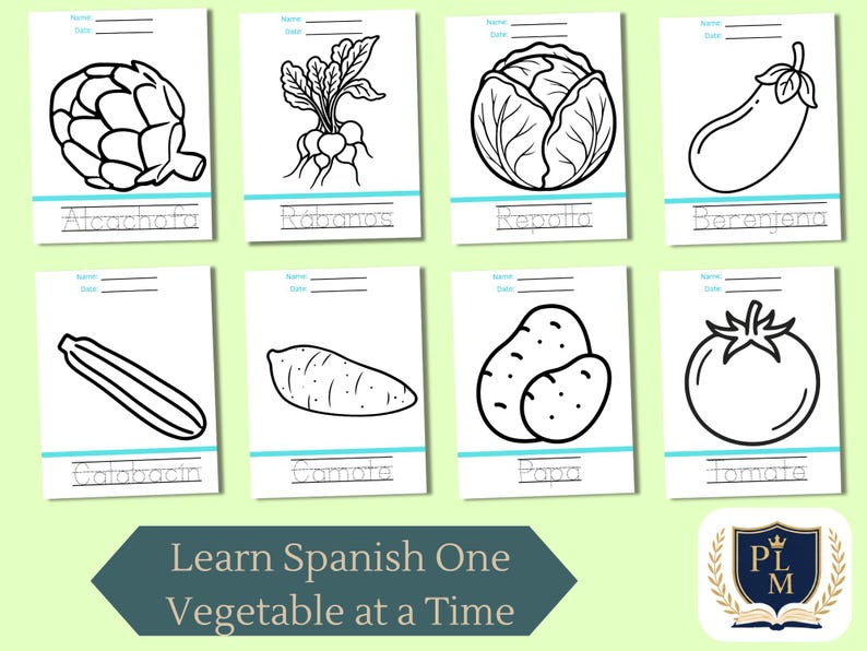 Spanish Vegetables Coloring Book | Tracing Vocabulary Workbook ...