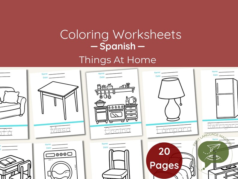 Spanish Things at Home Coloring Book | Preschool Vocabulary Tracing ...