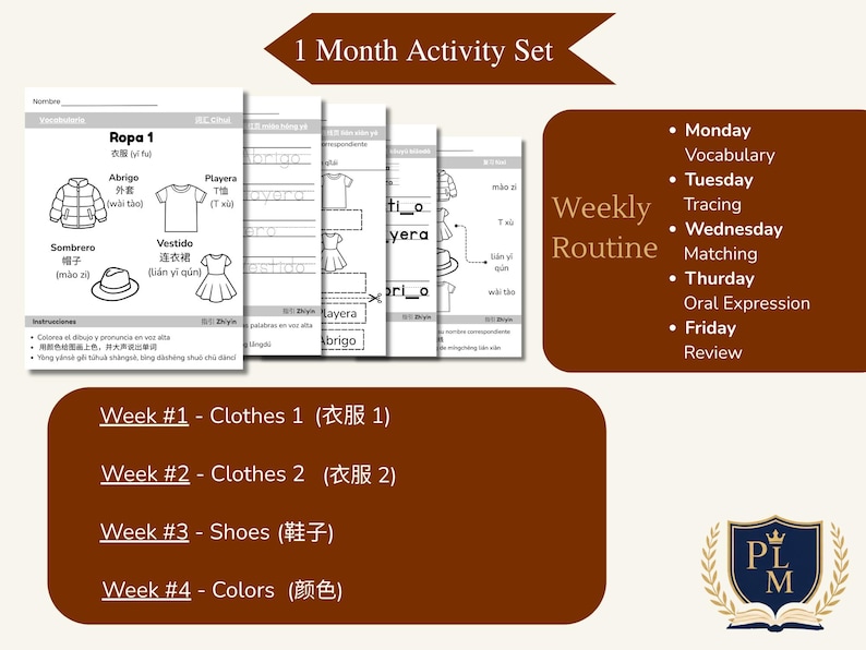 Spanish Clothes Vocabulary Worksheets for Chinese Speakers (pinyin PDF ...