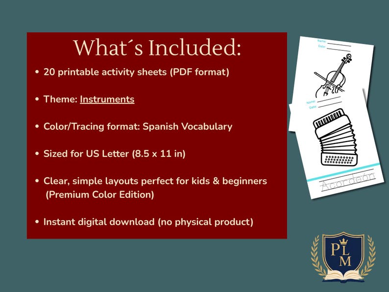 Spanish Musical Instruments Coloring Book | Preschool Vocabulary ...