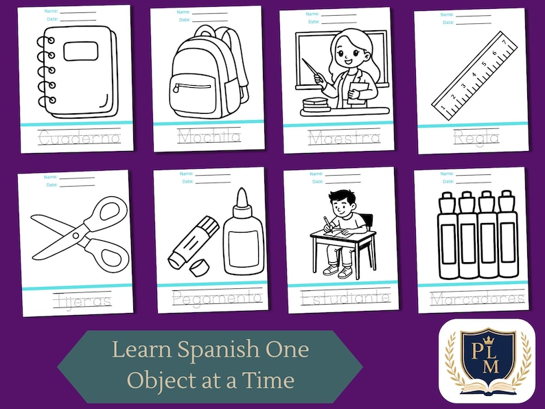 Spanish School Objects Coloring Book | Tracing Vocabulary Workbook ...