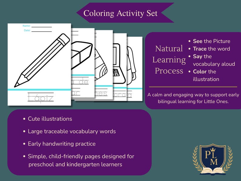 Spanish School Objects Coloring Book | Tracing Vocabulary Workbook ...