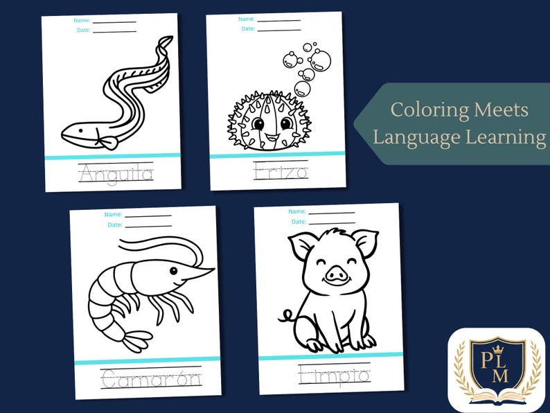 Sea Animals Coloring Book | Learn Spanish Vocabulary Tracing Workbook ...