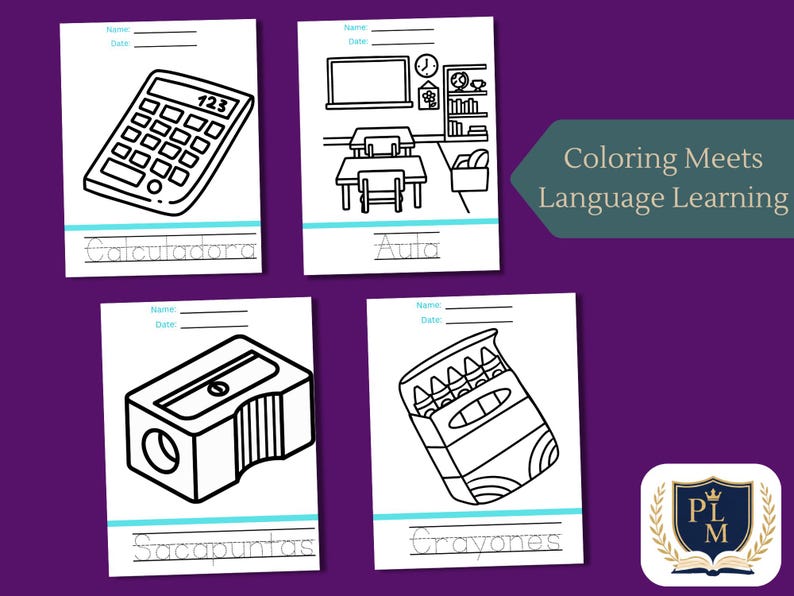 Spanish School Objects Coloring Book | Tracing Vocabulary Workbook ...