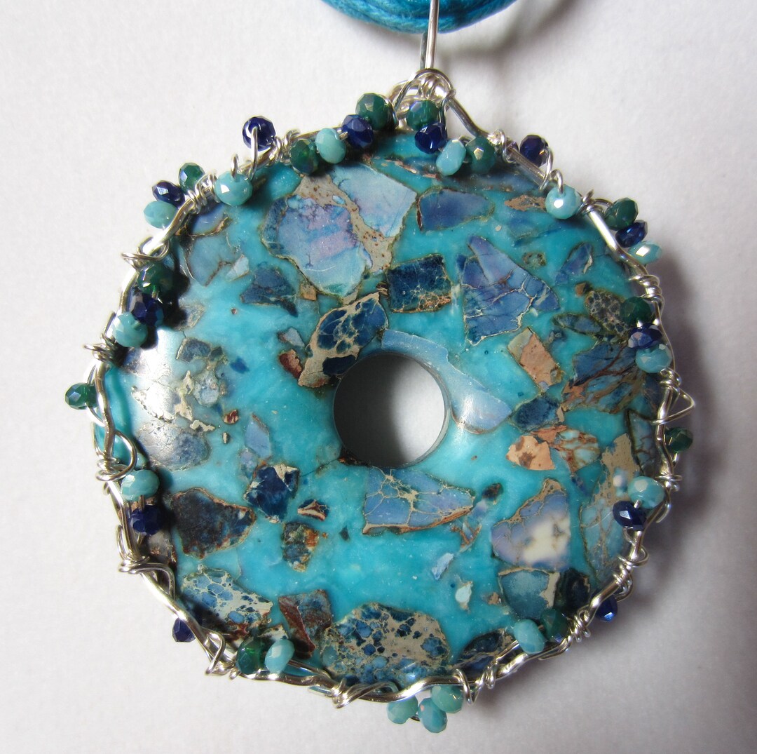 Pendant Composite Stone Wire Wrapped Turquoise Aqua Blue Large Silver ...