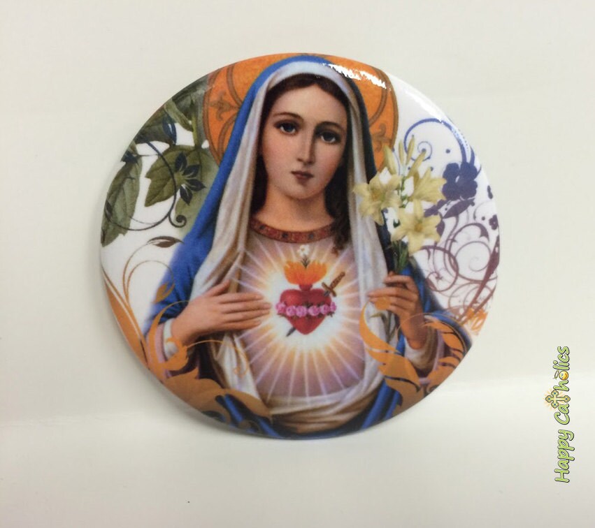 Catholic Art // Catholic Buttons // Virgin Mary Buttons // Immaculate Heart of Mary 2.25" Button ...