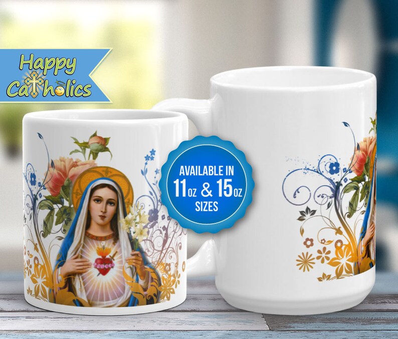 Catholic Art // Virgin Mary Mug // Immaculate Heart of Mary Coffee Mug ...
