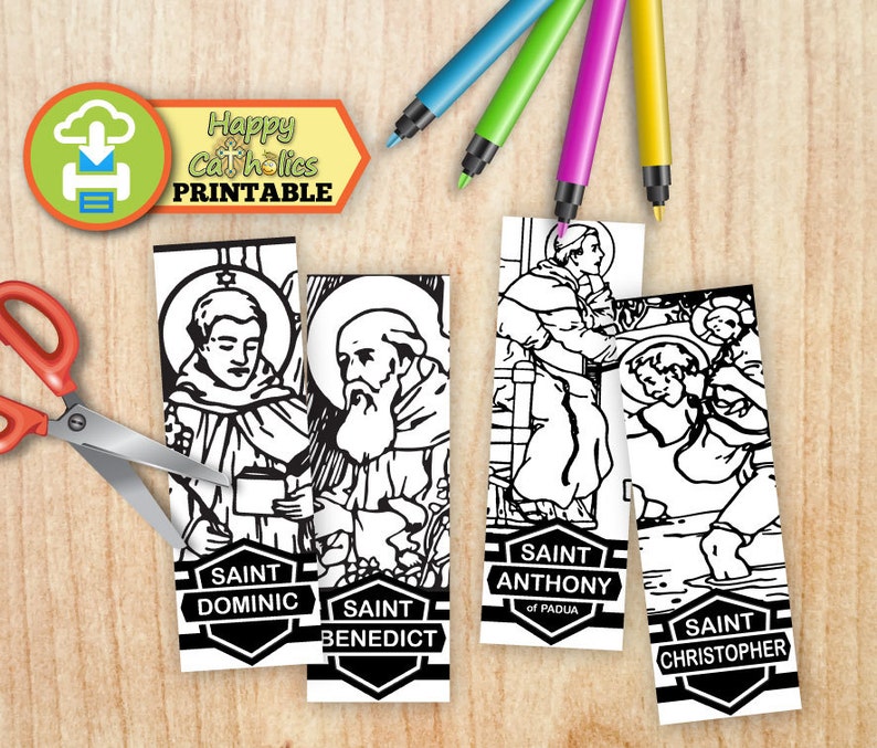 Catholic Art // Saints Bookmarks Set 1 - Cut and Color - Instant ...