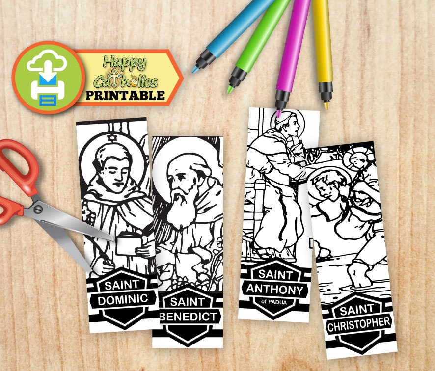 Catholic Art // Saints Bookmarks Set 1 - Cut and Color - Instant ...