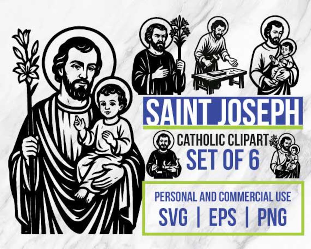 St Saint Joseph and Jesus Art | SVG Clipart Catholic | EPS PNG Designs ...