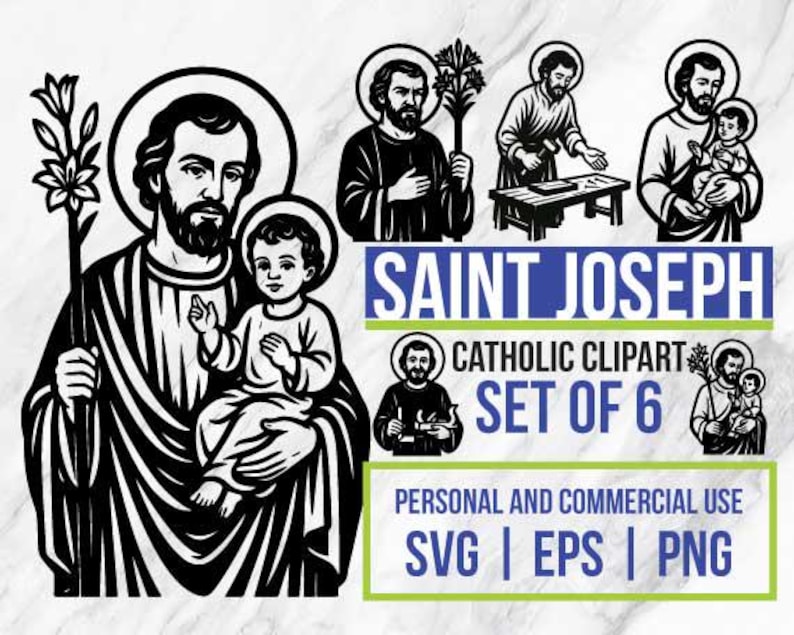 St Saint Joseph and Jesus Art | SVG Clipart Catholic | EPS PNG Designs ...
