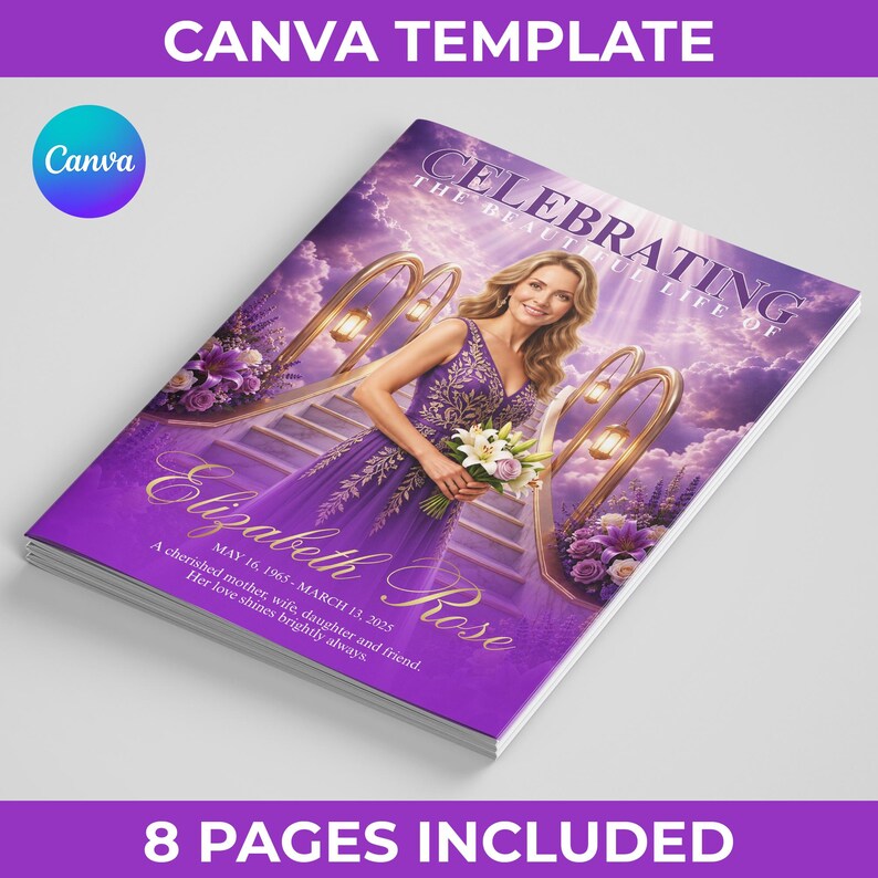 Purple Funeral Program Template Canva, Celebration of Life Program ...