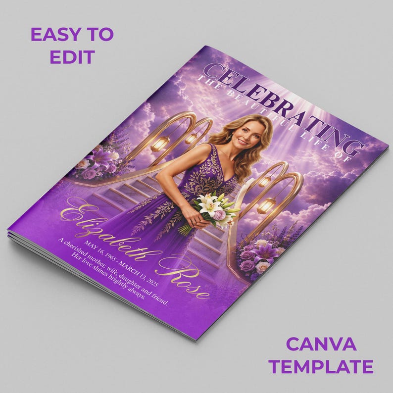 Purple Funeral Program Template Canva, Celebration of Life Program ...