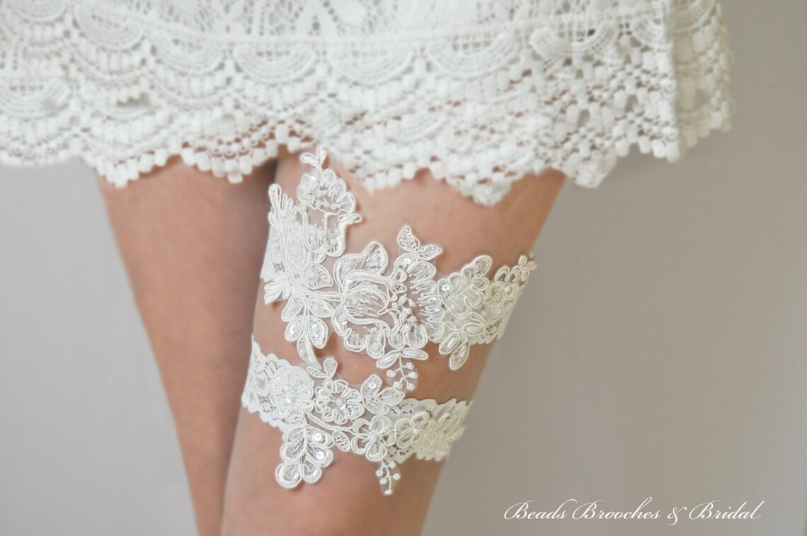 White Lace Garter Set Wedding Garter Set Flower Garter Set - Etsy