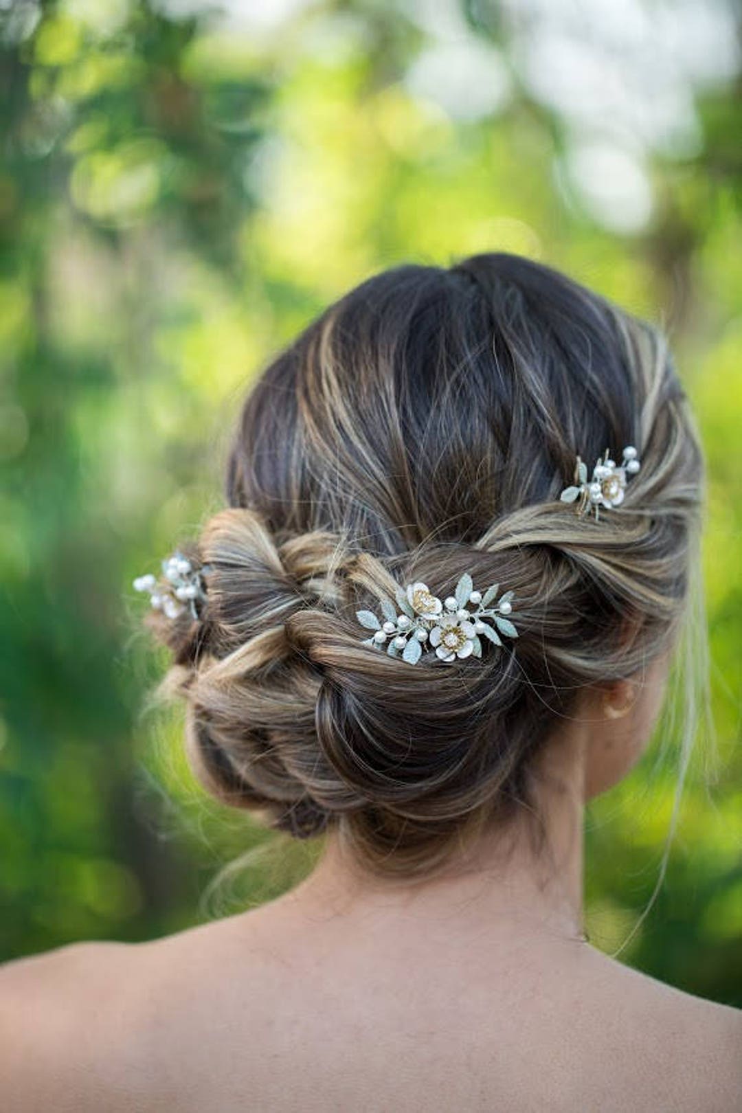 Leaf and Flower Hair Comb, Hand Painted Bridal Hair Comb, Rustic ...