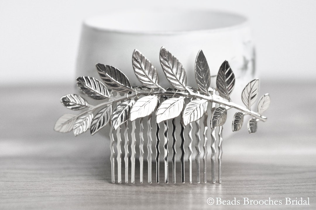 Large Silver Leaf Hair Comb,silver Hair Comb,leaf Hair Comb,wedding ...