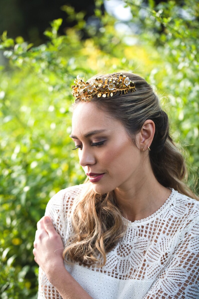 Vintage German Style Wedding Tiara, Gold Myrtle Leaf Wedding Crown ...