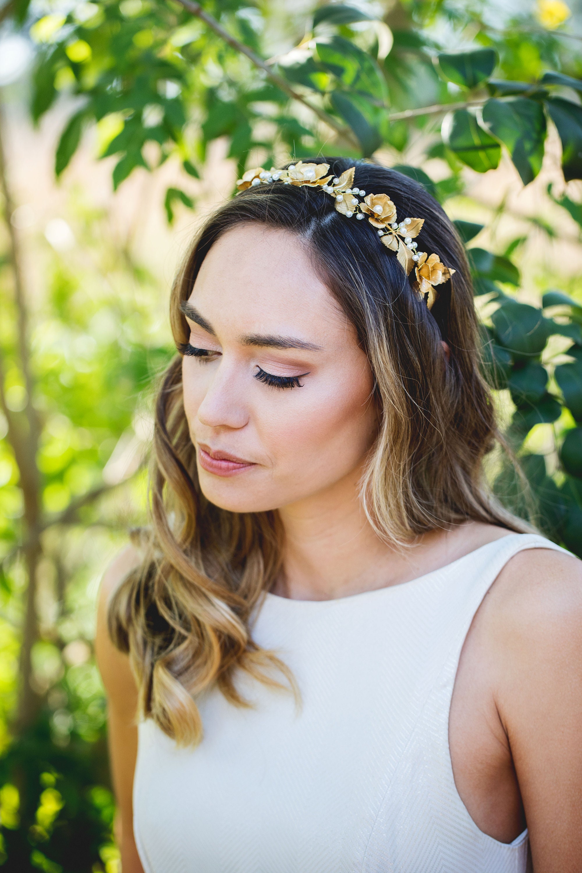 Gold Flower Leaf Tiara Gold Flower Crown Gold Leaf Crown | Etsy