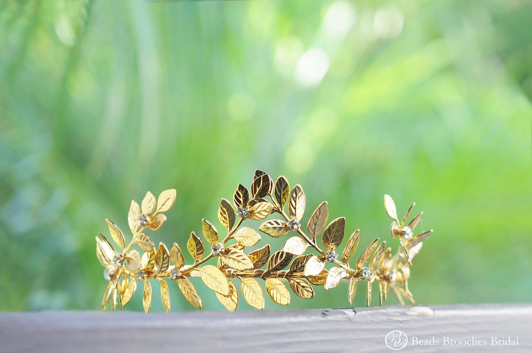 Gold Leaf Tiara, Gold Plated Leaves Headbadn, Grecian Laurel Headband ...