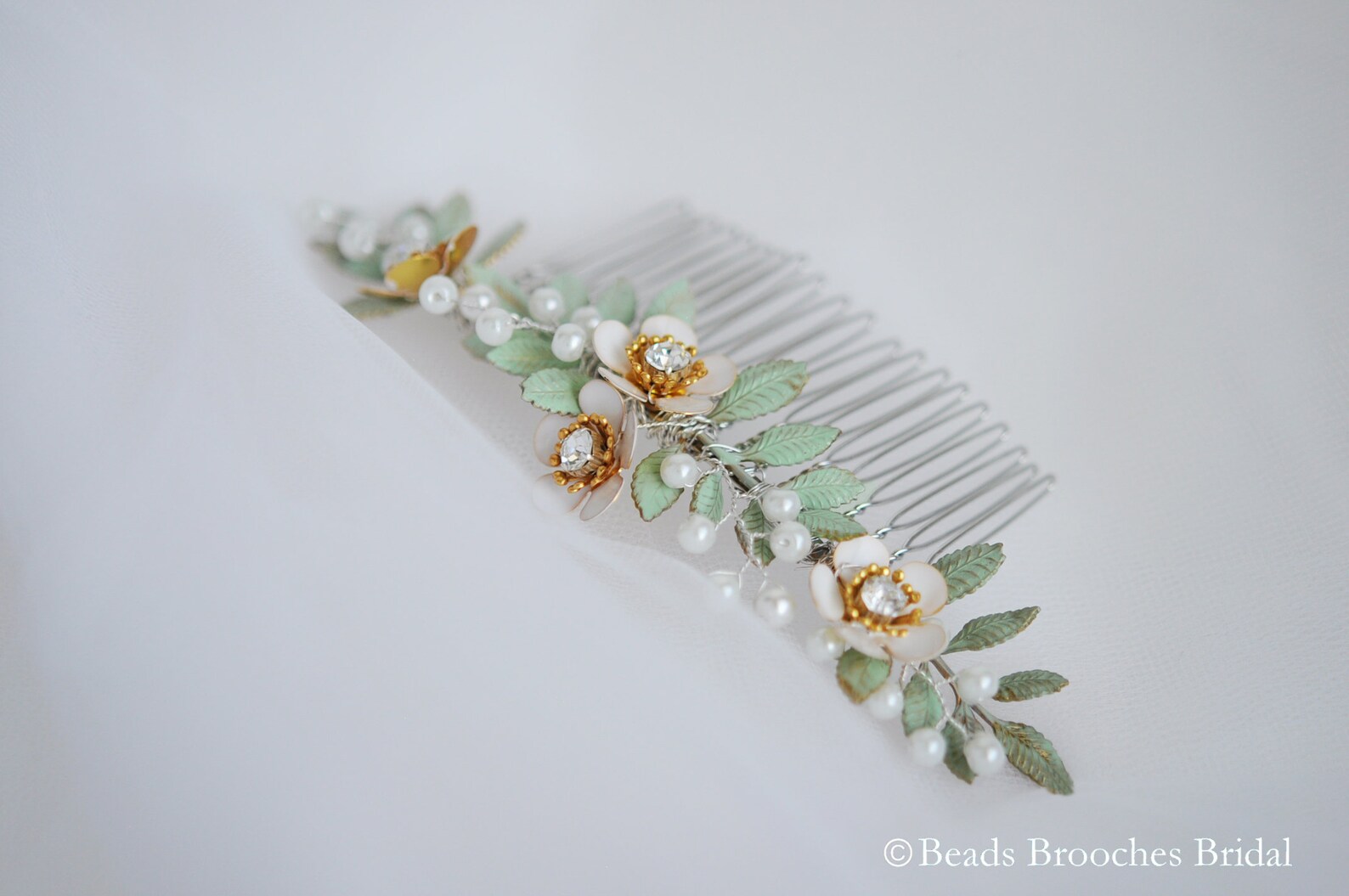 Leaf and Flower Hair Comb, Hand Painted Bridal Hair Comb, Rustic ...