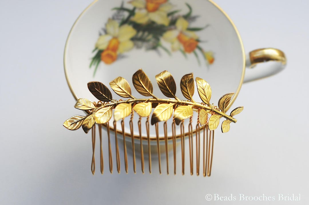 German Antique Style Leaf Hair Accessory, Gold Leaf Wedding Hair Comb ...