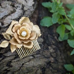 Gold Rose Hair Comb I Decorative Hair Comb | Gold Flower Bridal Hair ...