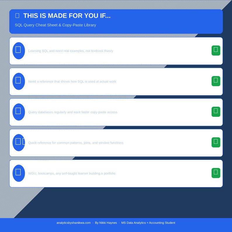 SQL Query Cheat Sheet | Copy-paste Library, Data Analyst Reference ...