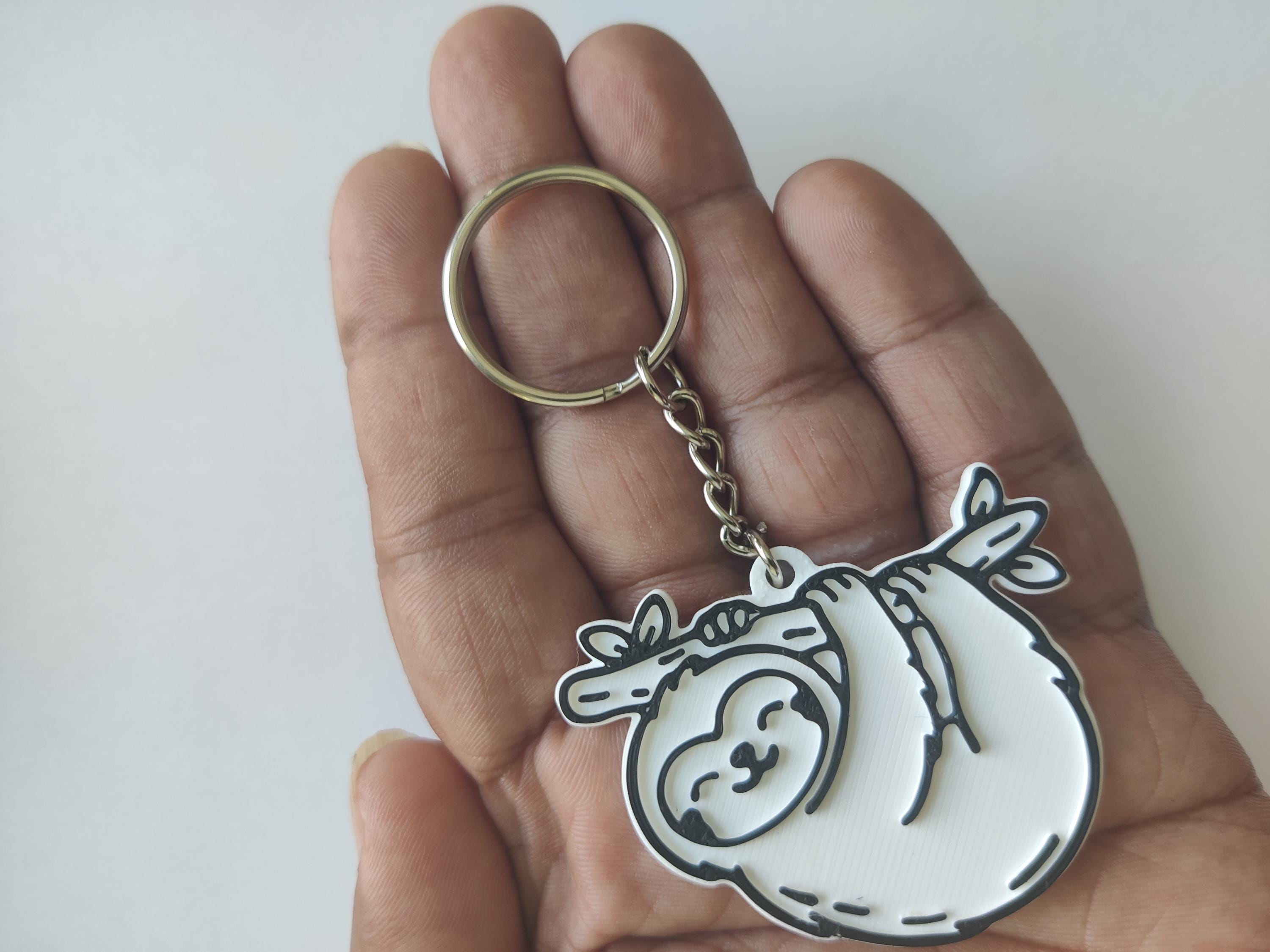 3D Printed Sloth Keychain, Black and White Animal Bag Charm, PLA ...