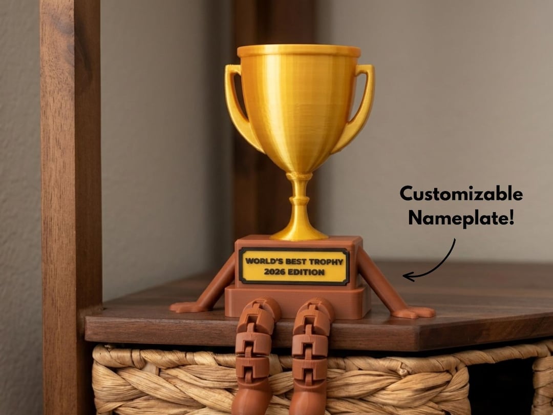 3D Printed Articulated Trophy | Customizable Nameplate Desk Toy, Award ...