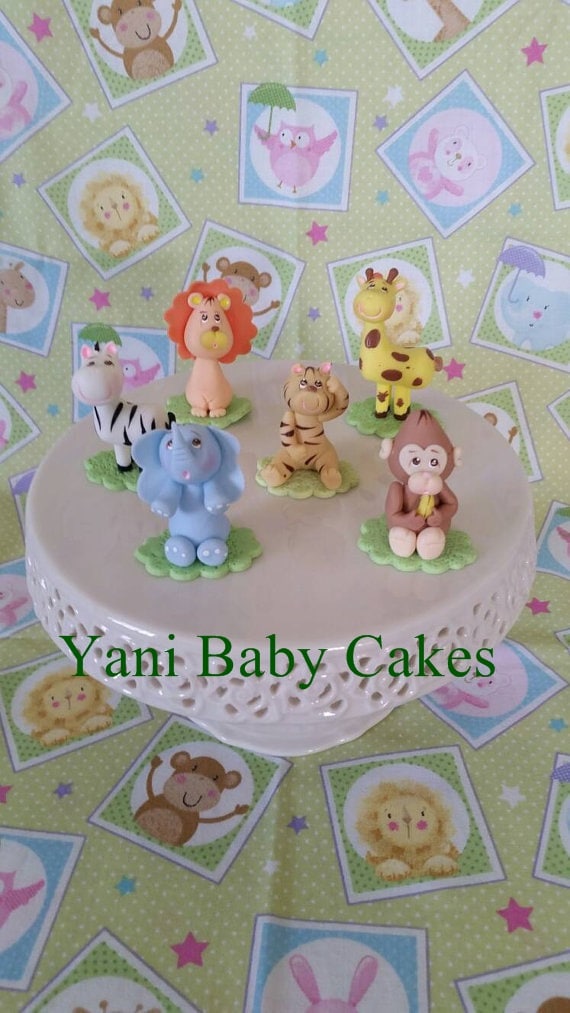 Cold Porcelain Jungle Animals Cake Topper Set/baby Shower Topper ...