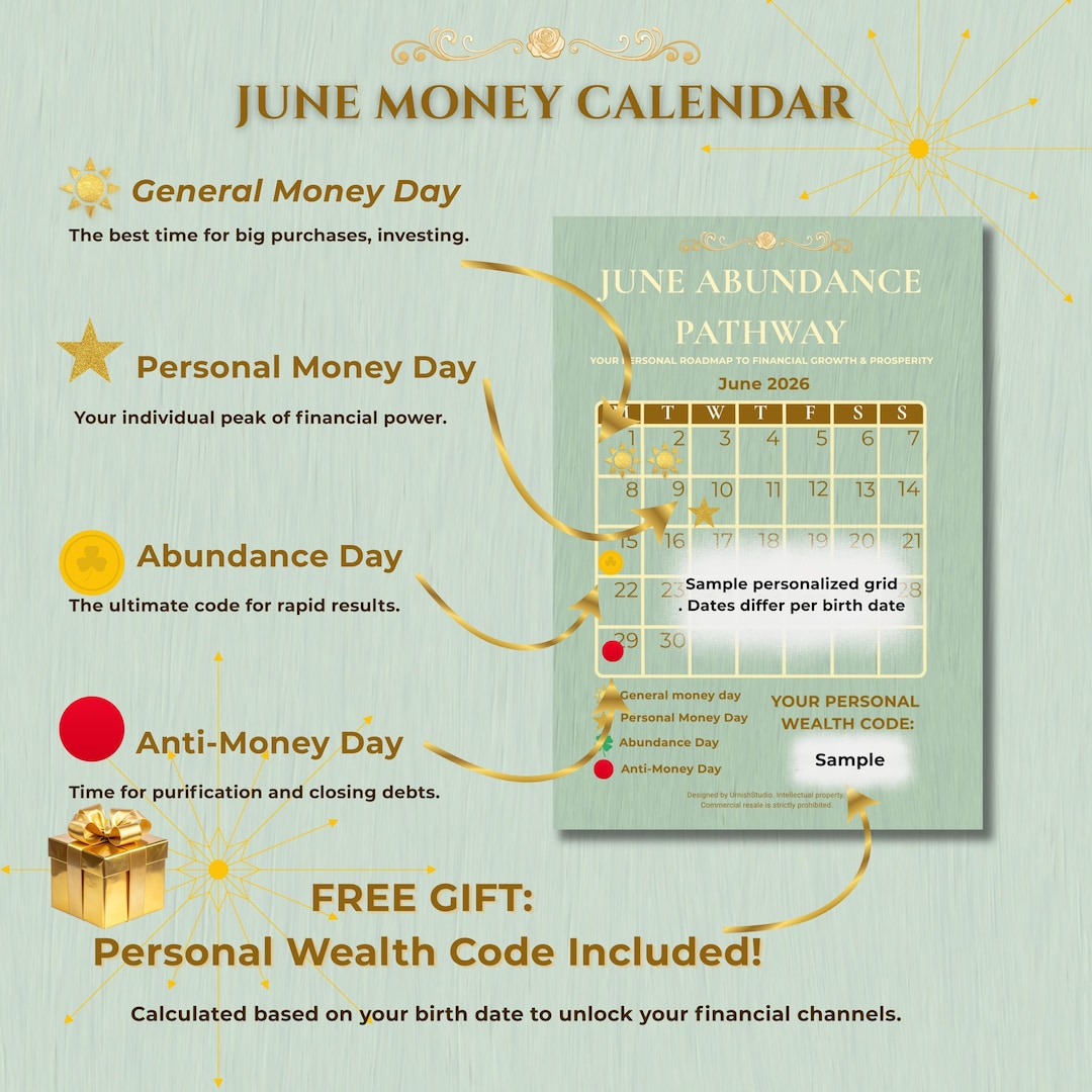 Personalized June Money Calendar With Wealth Code, Custom Numerology ...