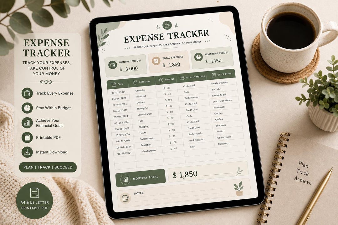 Expense Tracker Printable PDF | Monthly Budget Planner (instant ...