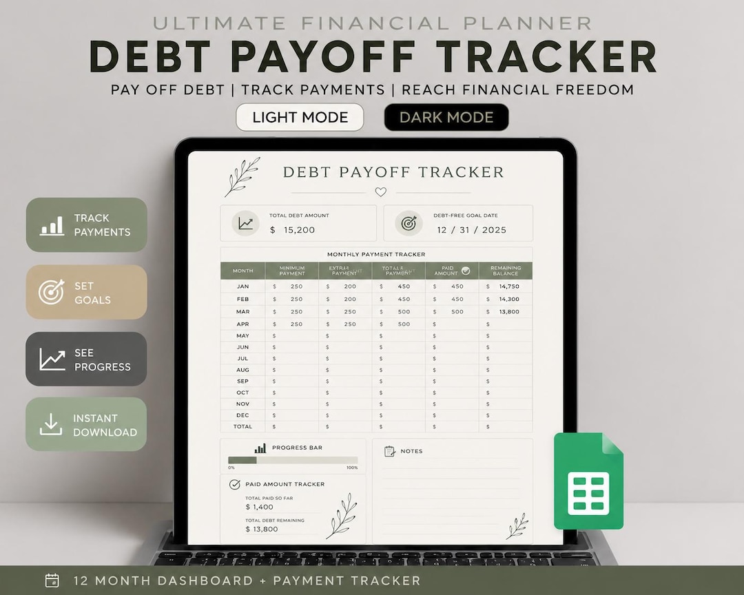 Debt Payoff Tracker Printable PDF | Monthly Payment Budget Planner ...