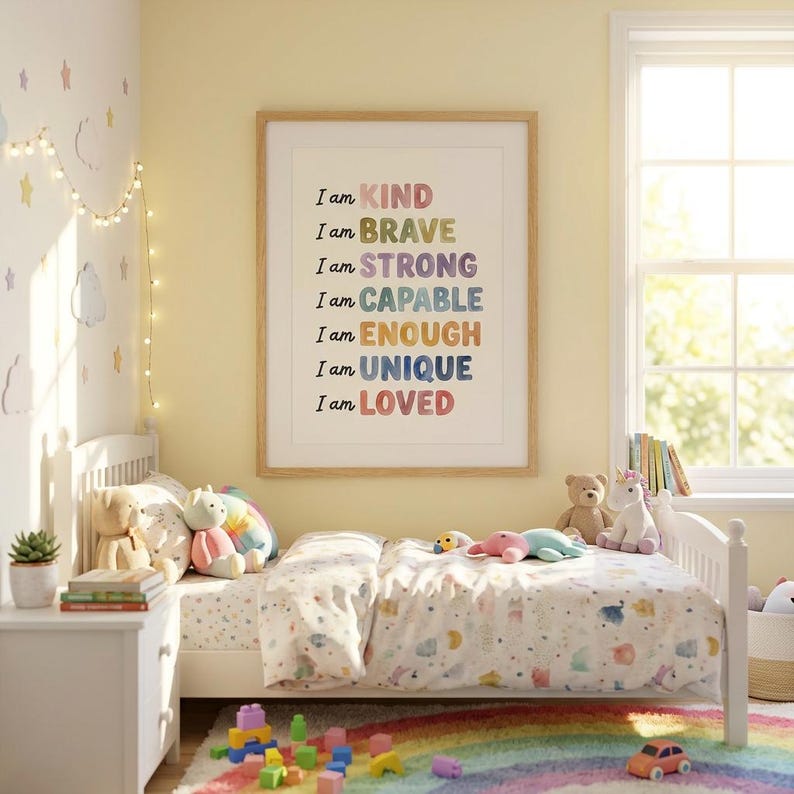 I Am Affirmations Print, Rainbow Watercolour Kids Wall Art, Instant ...