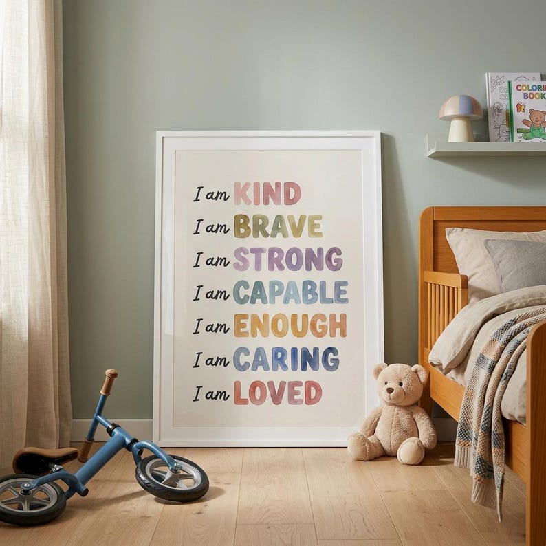 I Am Affirmations Print, Rainbow Watercolour Kids Wall Art, Instant ...