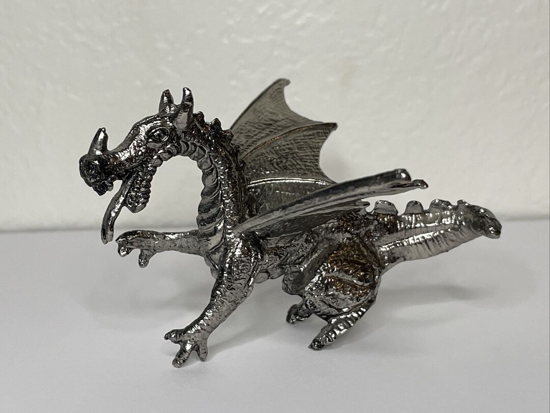 Vintage Pewter Winged Dragon Figurine 3x4x4" - Etsy
