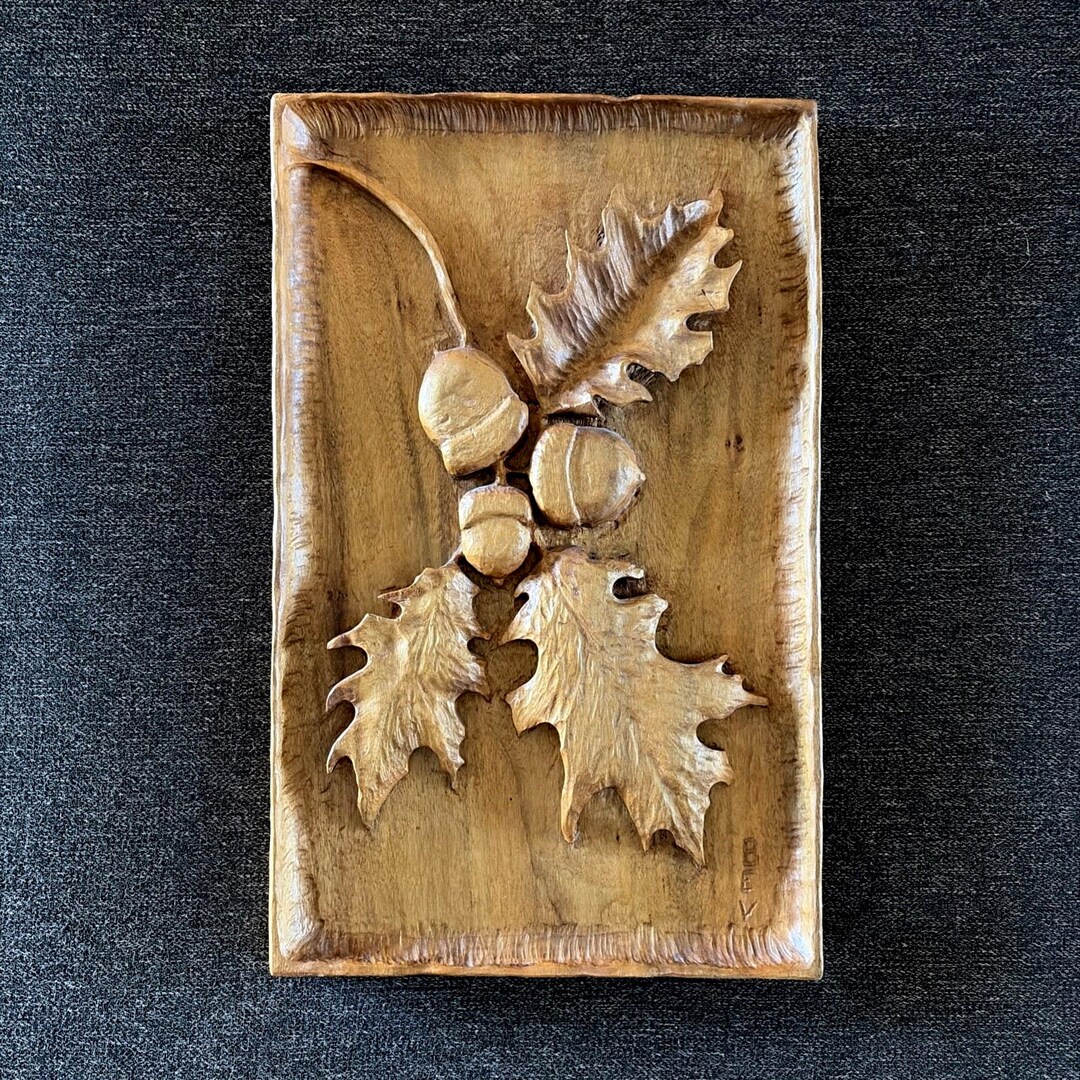 Vintage Carved Wood Wall Plaque Acorn Nuts W Oak Leaves 13x8" Signed - Etsy